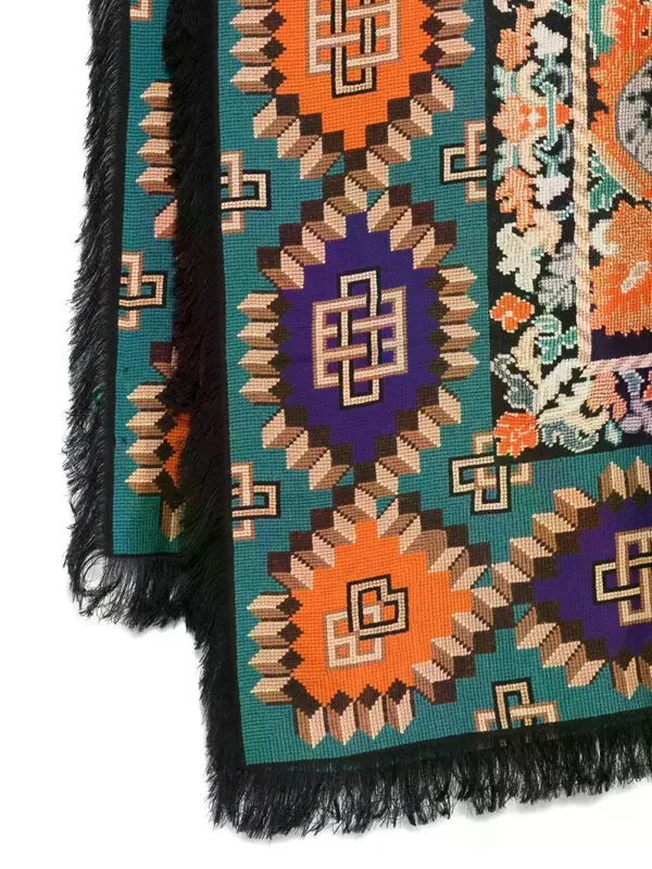 PIERRE-LOUIS MASCIA Graphic-pattern Fringed Scarf - Black
