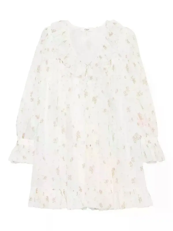 Chloé Gathered Floral-print Mini Dress - White