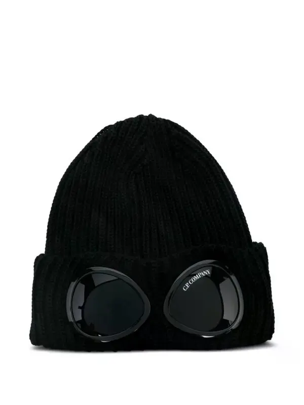 C.P. COMPANY Goggle-lens Ribbed Beanie - Black