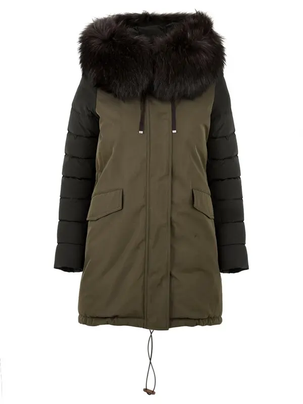 MOORER Quilted Coat With Fur Detail