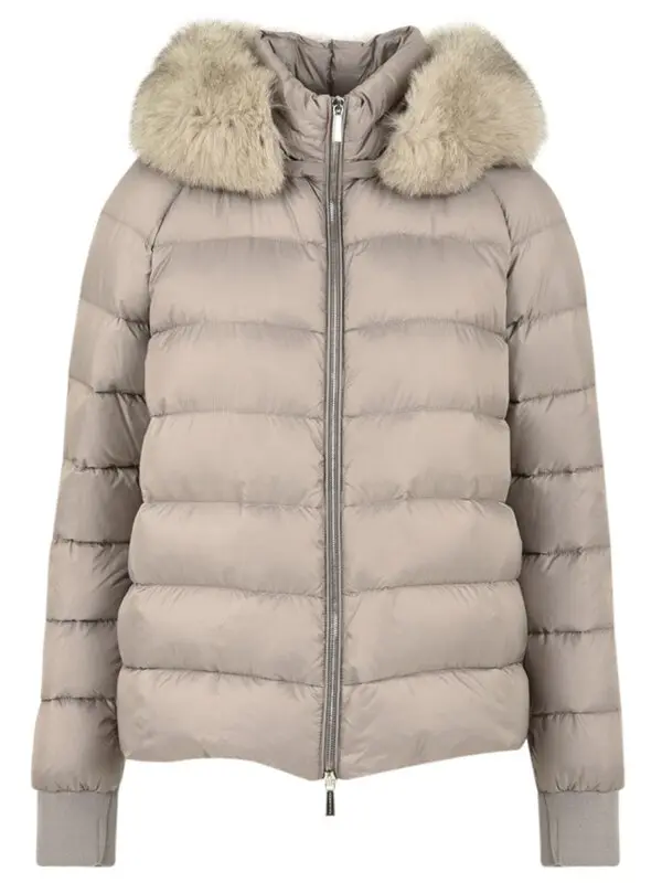 MOORER Quilted Jacket With Fur Trim - Mandorla