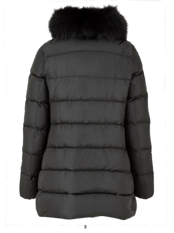 MOORER Quilted Coat With Fox Collar - Black