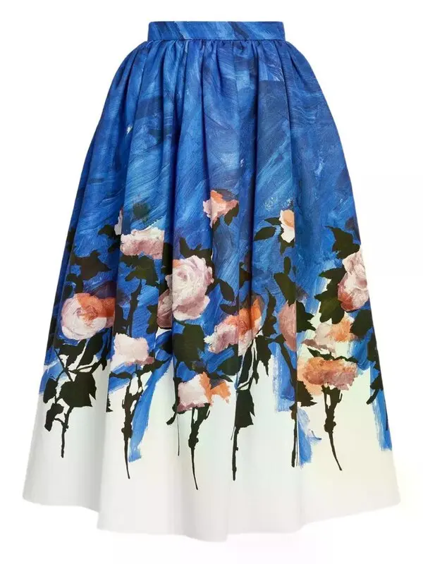 Erdem Floral Gathered Midi Skirt - Blue