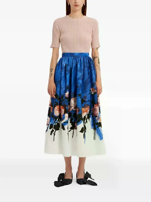 Erdem Floral Gathered Midi Skirt