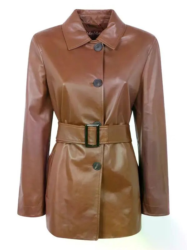 Max Mara Belted Single-breasted Leather Jacket