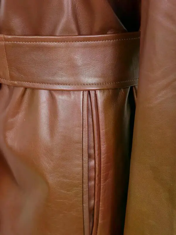 Max Mara Belted Single-breasted Leather Jacket