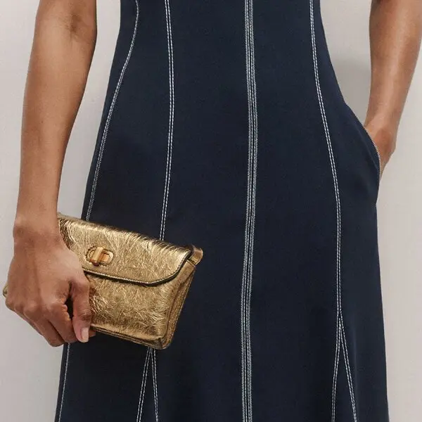 ME+EM Contrast Stitch Crepe Midi Dress - Navy