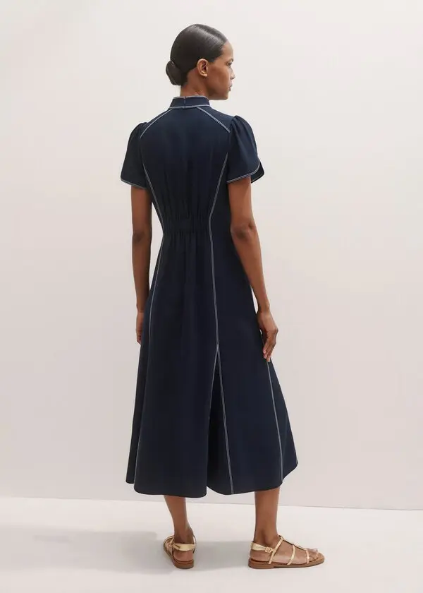 ME+EM Contrast Stitch Crepe Midi Dress - Navy