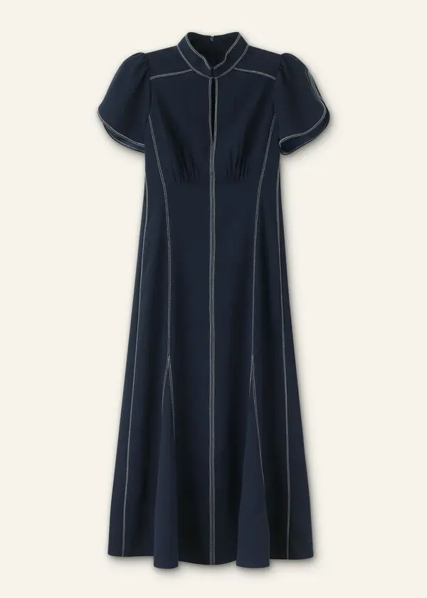 ME+EM Contrast Stitch Crepe Midi Dress - Navy