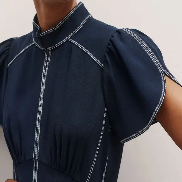 ME+EM Contrast Stitch Crepe Midi Dress - Navy
