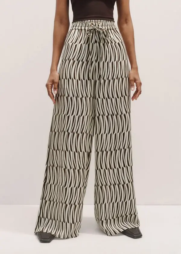 ME+EM Silk Linear Keys Print Wide-leg Trousers