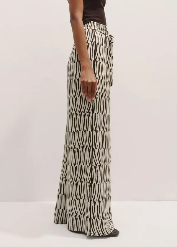 ME+EM Silk Linear Keys Print Wide-leg Trousers