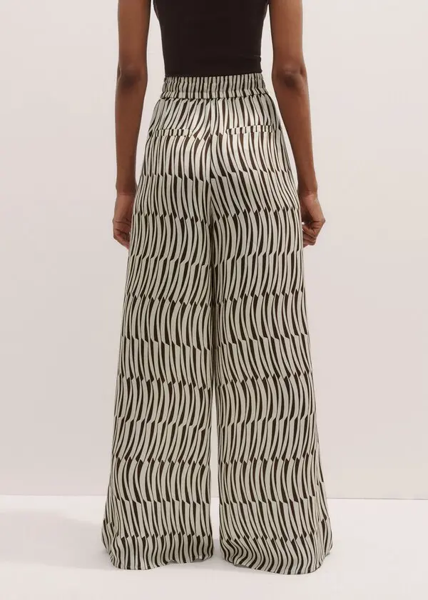 ME+EM Silk Linear Keys Print Wide-leg Trousers