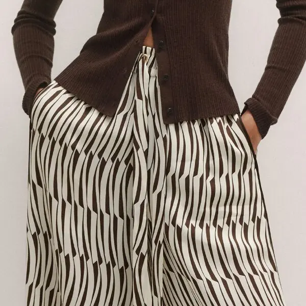 ME+EM Silk Linear Keys Print Wide-leg Trousers