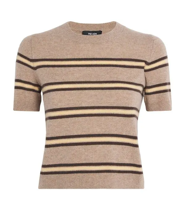 ME+EM Cashmere Stripe Knit Tee - Hazelnut Mélange Multi