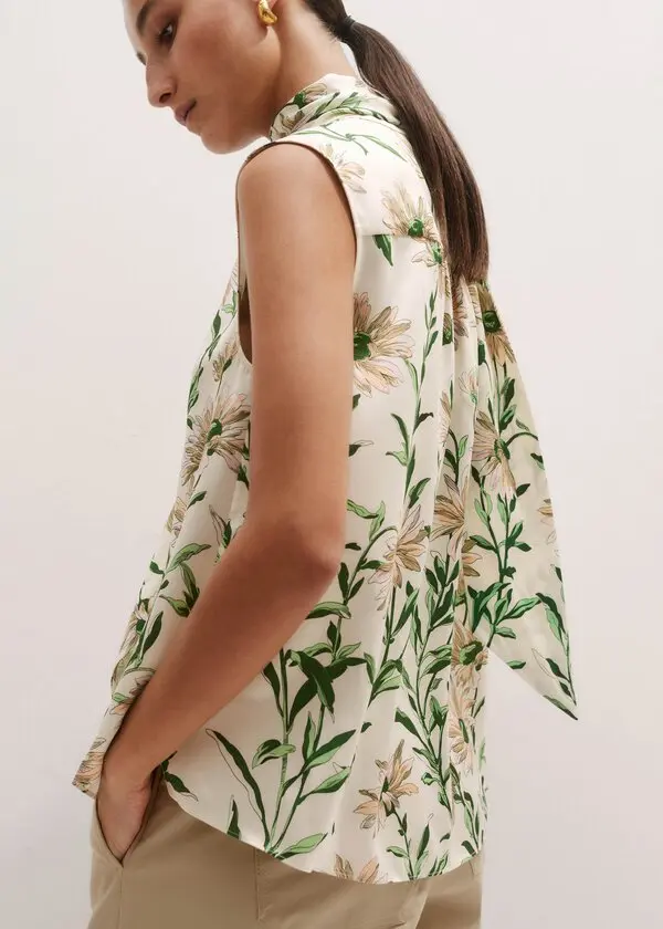 ME+EM Silk Satin Daisy Print Top