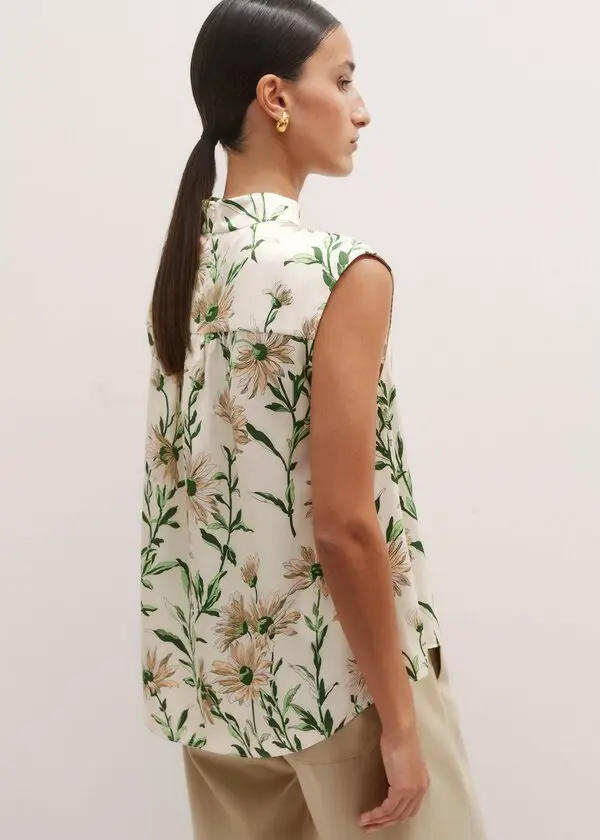 ME+EM Silk Satin Daisy Print Top