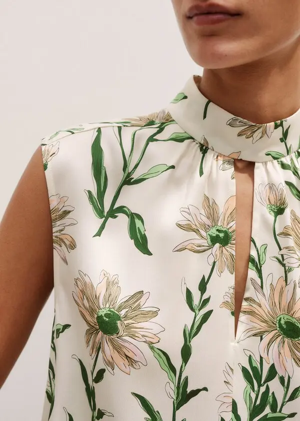 ME+EM Silk Satin Daisy Print Top