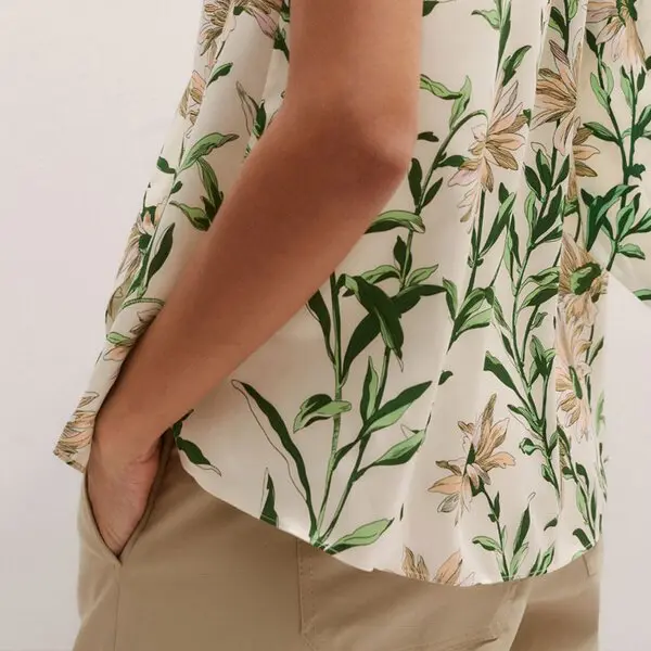 ME+EM Silk Satin Daisy Print Top
