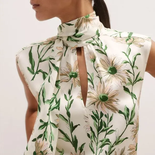 ME+EM Silk Satin Daisy Print Top