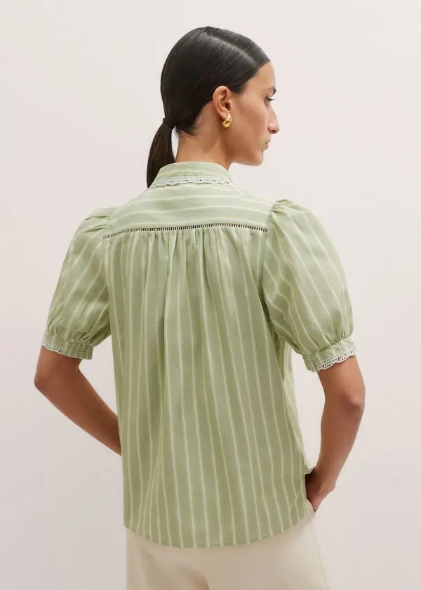 ME+EM Cotton Stripe Lace Trim Blouse