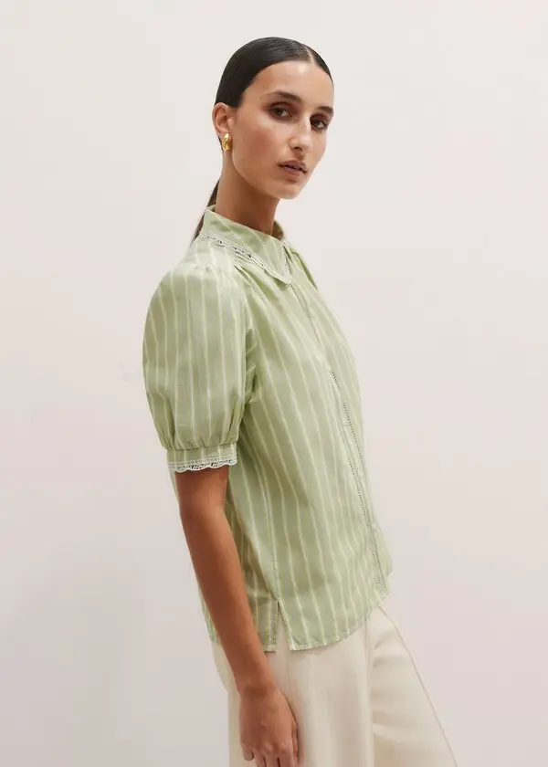ME+EM Cotton Stripe Lace Trim Blouse