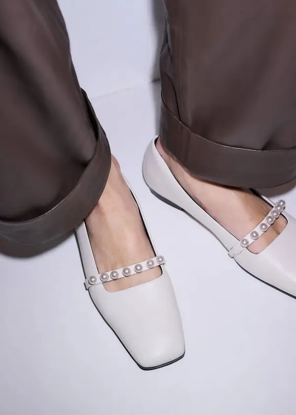 ME+EM Faux Pearl Ballerina Flat - Off White
