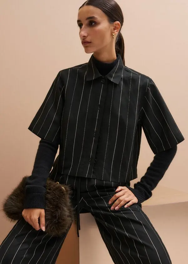 ME+EM Fluid Crop Pinstripe Shirt