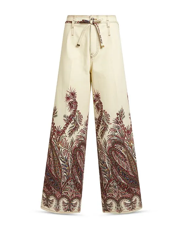 Etro Printed Wide-leg Belted Jeans