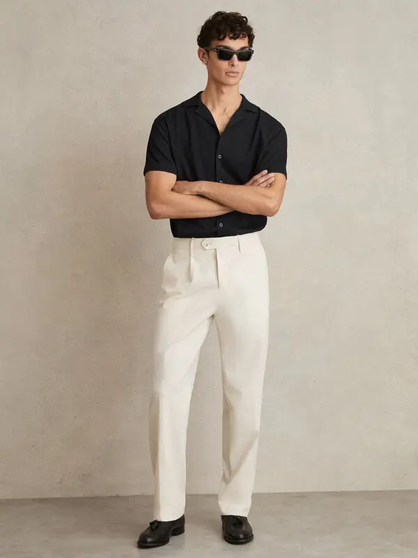 REISS Hunt Textured Crepe Cuban Collar Shirt