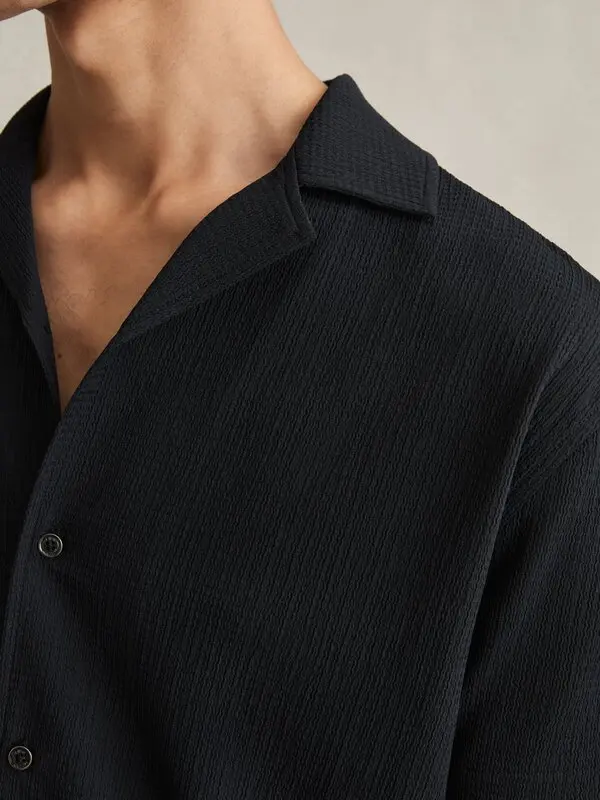 REISS Hunt Textured Crepe Cuban Collar Shirt