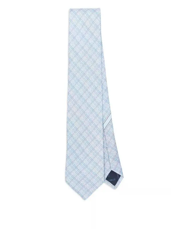 FERRAGAMO Geometric-pattern Silk Necktie - Blue