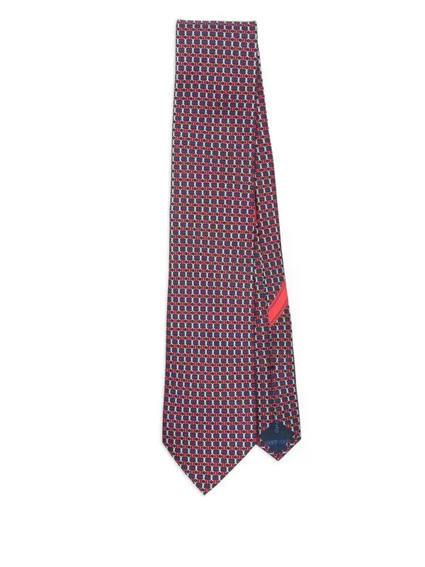 FERRAGAMO Geometric-pattern Silk Neck Tie - Blue