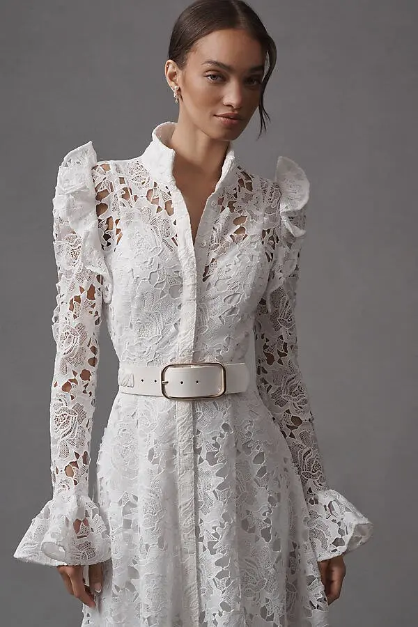 Leo Lin Aliyah Lace Midi Dress Ivory Editorialist