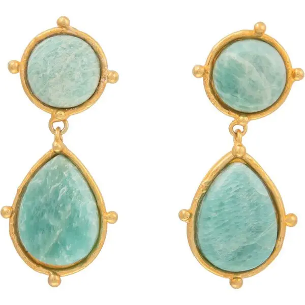 Sylvia Toledano 2 Pierres Dots" Gold Plated Brass Drop Earrings With - Amazonite