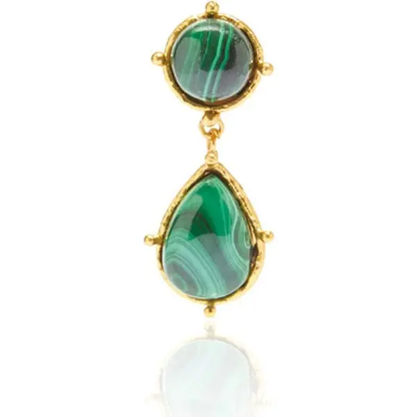 Sylvia Toledano 2 Pierres Dots" Gold Plated Brass Drop Earrings With - Malachite