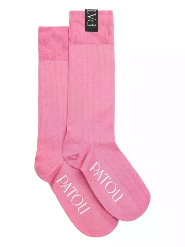 Patou Ribbed Logo Socks - Pink