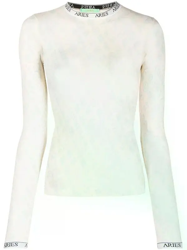 Aries Monogram Long-sleeved Tulle Top