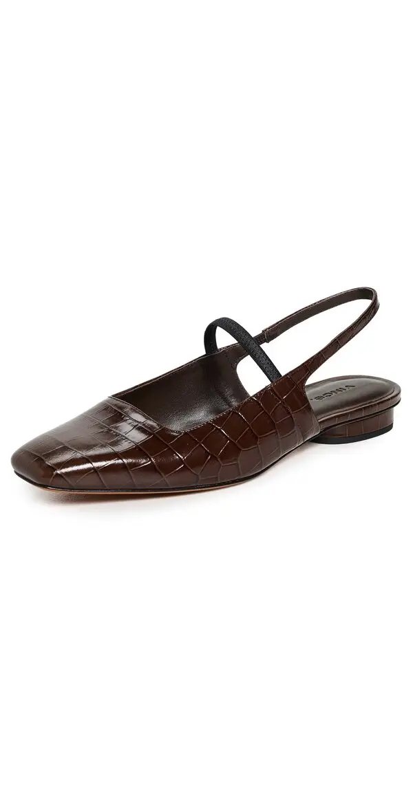 Vince Croc-embossed Leather Slingback Flats - Cacao Brown