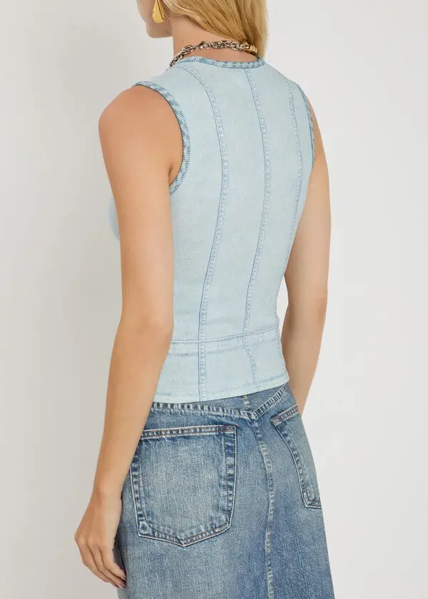 Rag & Bone Printed Stretch-cotton Tank - Blue