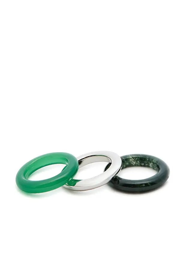 BY PARIAH Stone Trilogy Stack Rings - Green