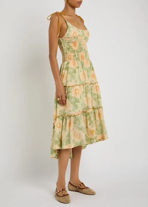 Free People Adriel Floral-print Cotton Midi Dress - Ivory