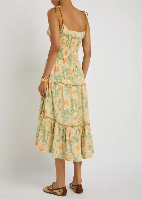 Free People Adriel Floral-print Cotton Midi Dress - Ivory
