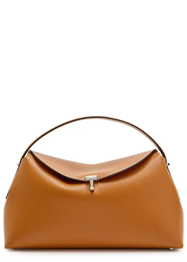 TOTEME T-lock Grained Leather Top Handle Bag - Tan