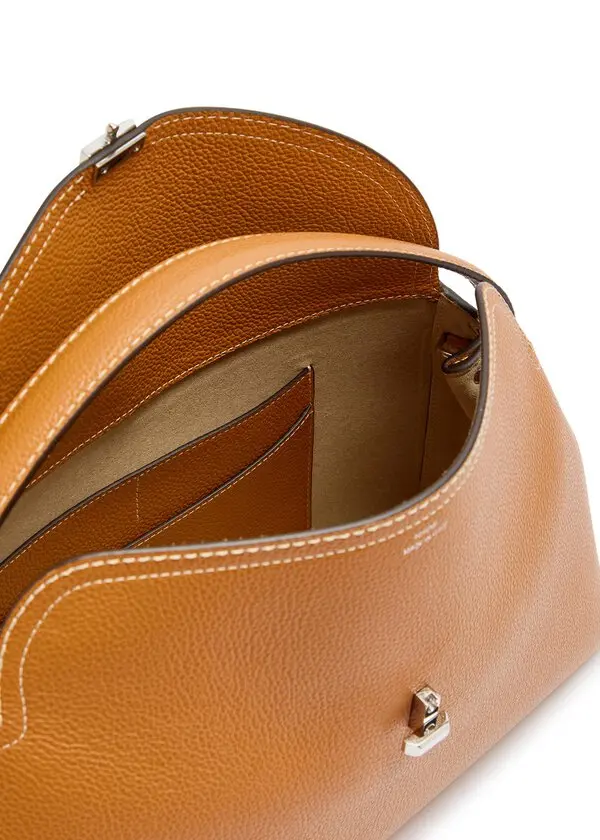 TOTEME T-lock Grained Leather Top Handle Bag - Tan