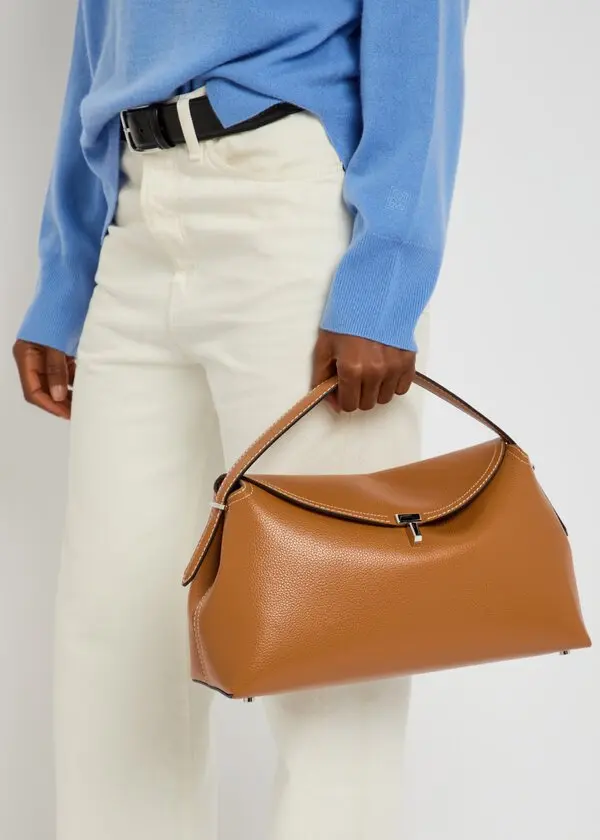 TOTEME T-lock Grained Leather Top Handle Bag - Tan