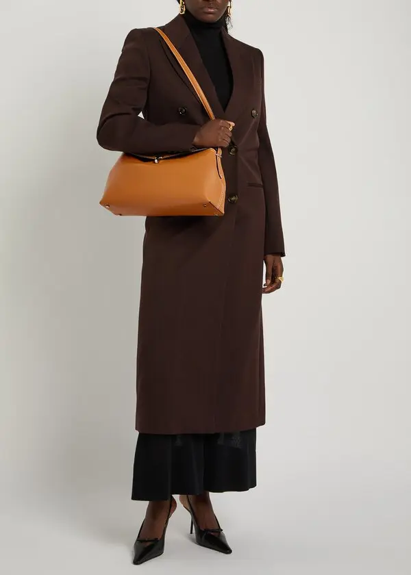 TOTEME T-lock Grained Leather Top Handle Bag - Tan