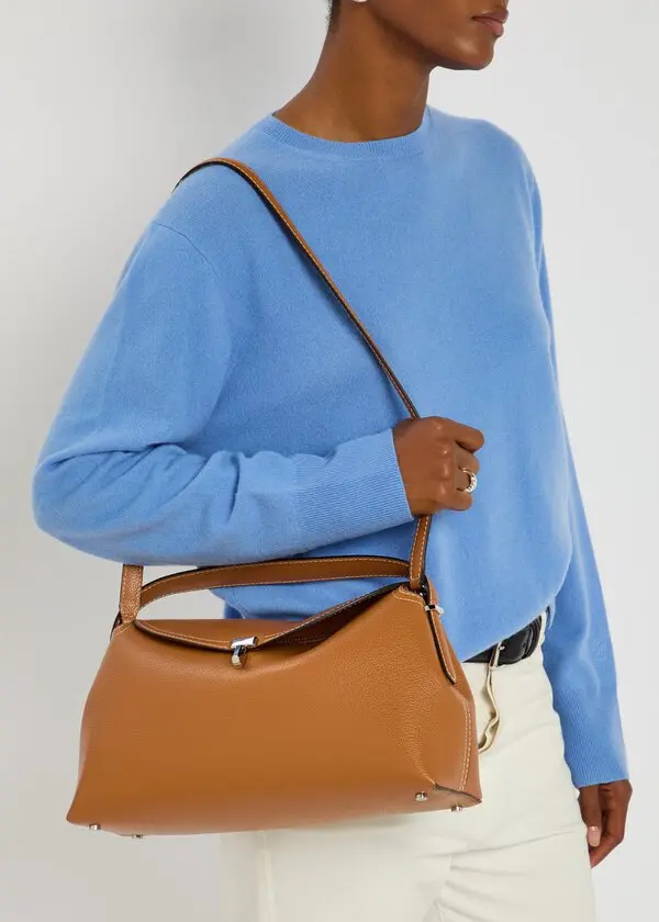 TOTEME T-lock Grained Leather Top Handle Bag - Tan