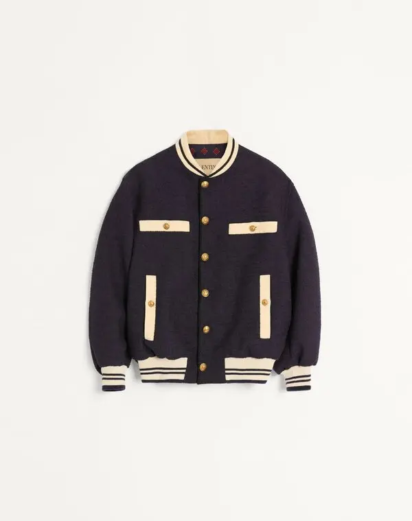Valentino Garavani Cotton Tweed Bomber Jacket - Navy