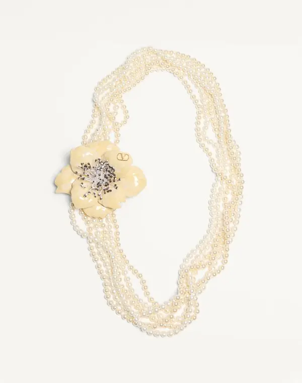 Valentino Garavani Fleur Lumineuse Necklace - Gold/cream